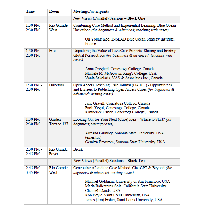 Conference Schedule - North American Case Research Association