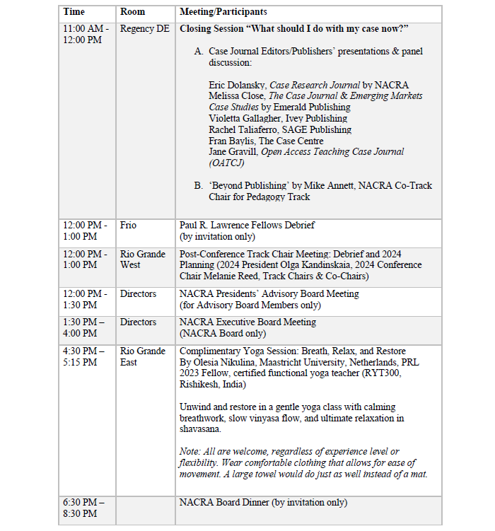 Conference Schedule - North American Case Research Association